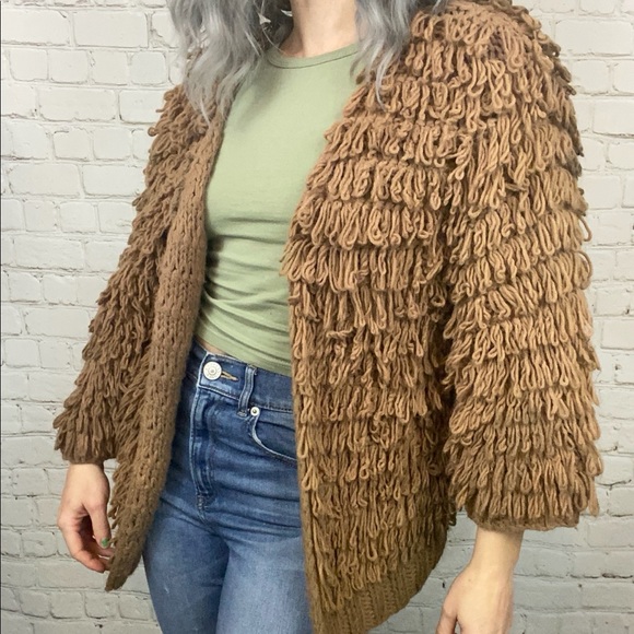 Sweaters | Rare Tattered Faux Fur Grunge Cardigan Sweater Os | Poshmark